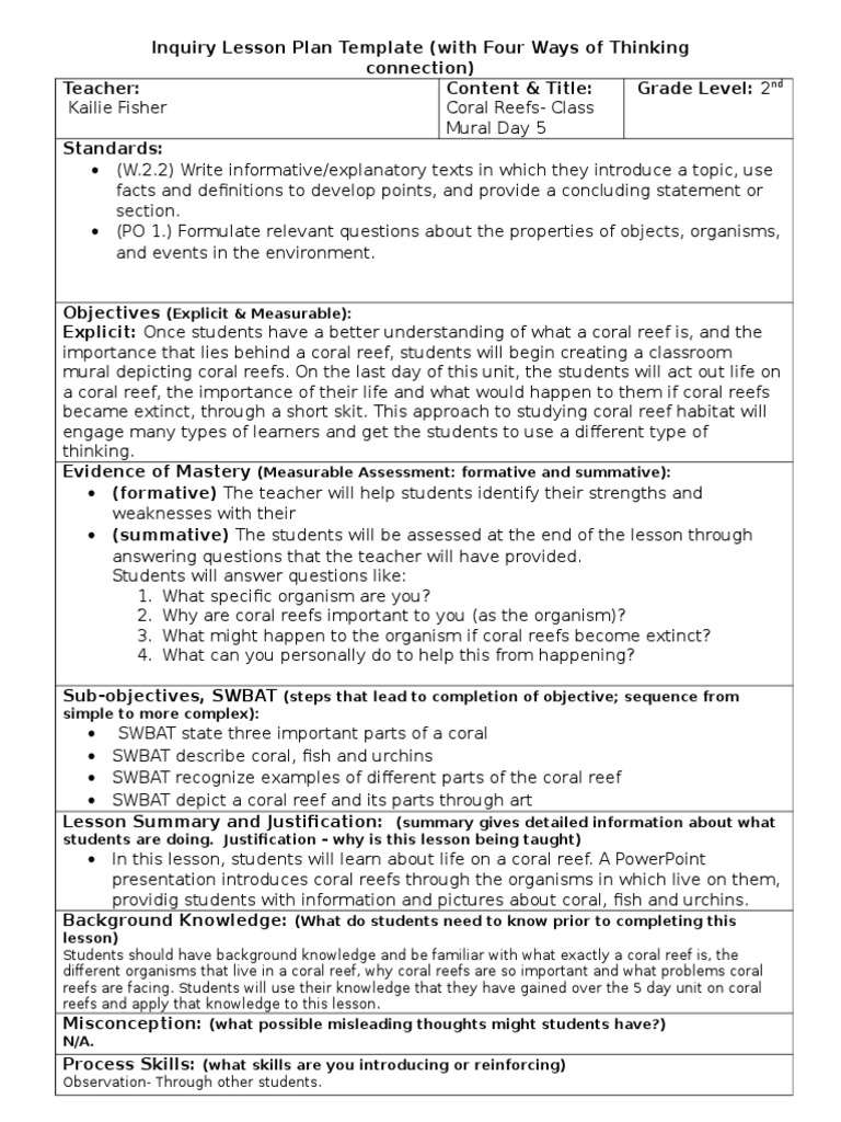 Coral Reefs Lesson Plan | PDF | Lesson Plan | Educational Assessment