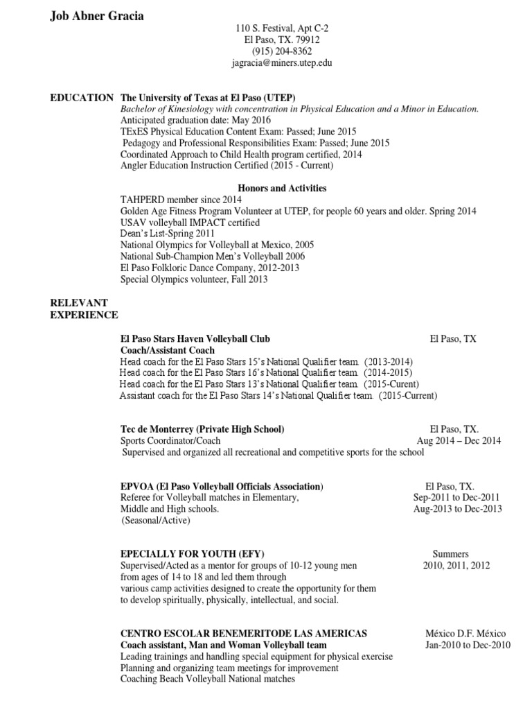 Job Abner Resume | PDF | Missionary (Lds Church) | El Paso