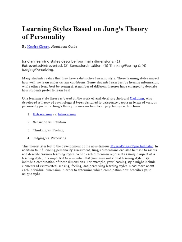 Learning Styles Based On Jung's Theory | PDF | Extraversion And Introversion | Learning Styles