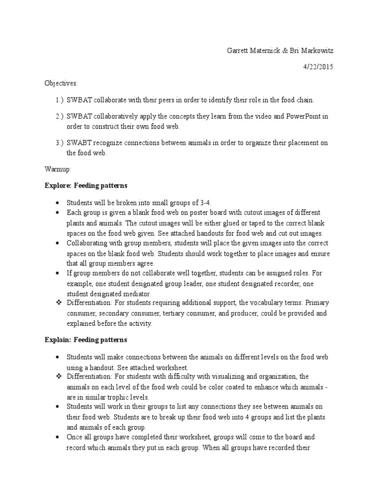Microteaching Lesson | PDF | Food Web | Learning
