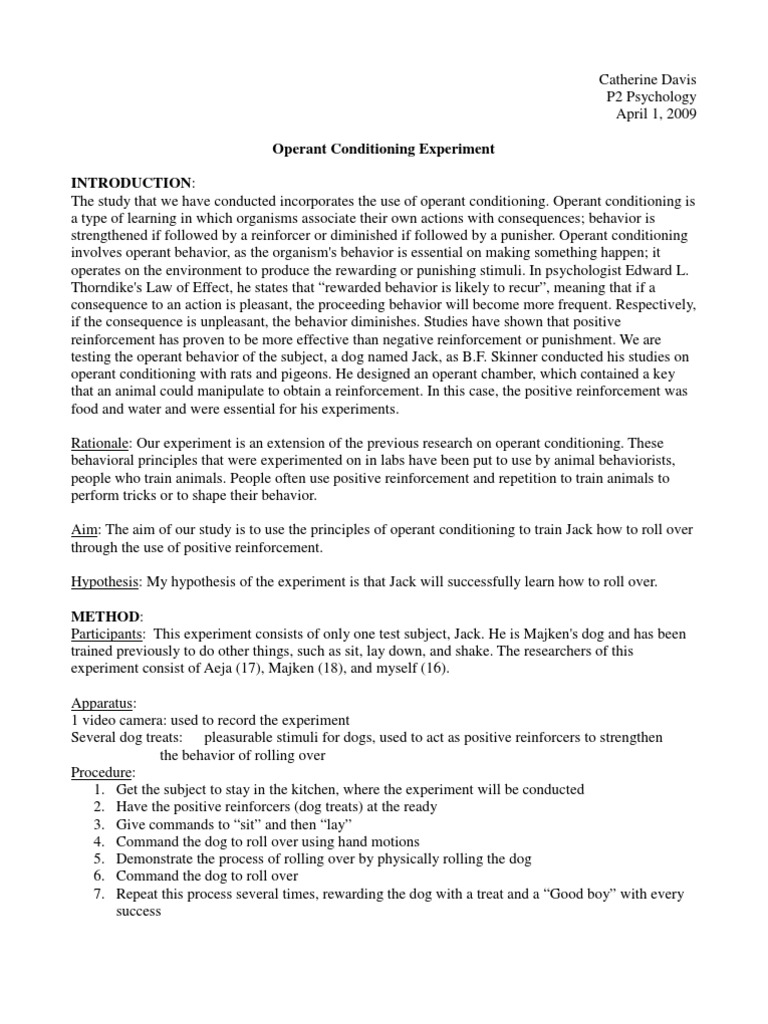 Operant Conditioning Research Paper | PDF | Reinforcement | Experiment