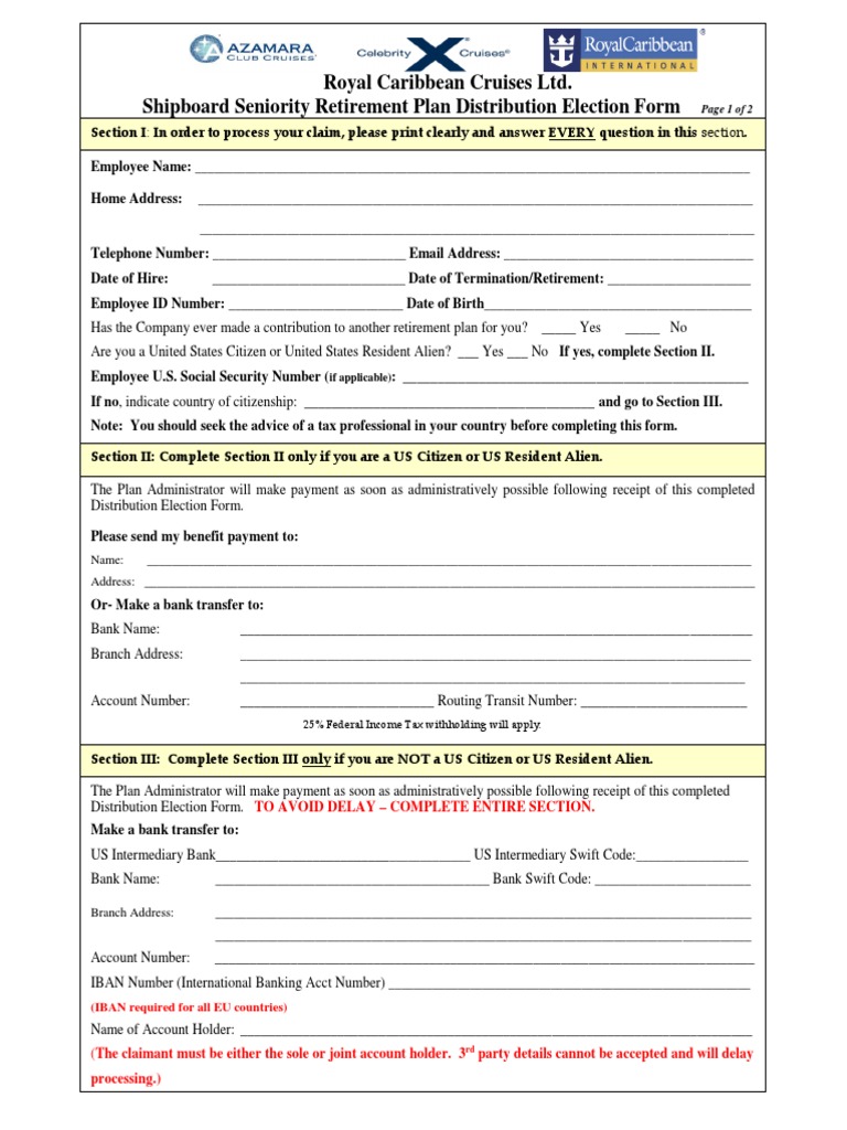 RCCL Claim Form - 050614 | PDF | Citizenship Of The United States ...