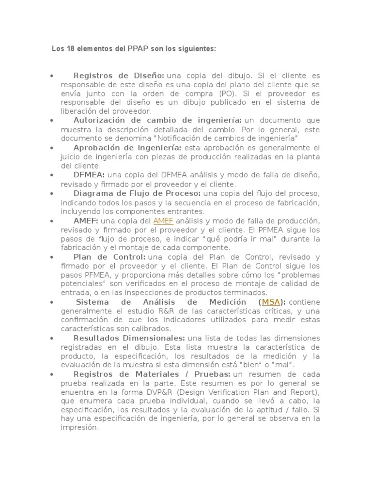 Los 18 Elementos Del PPAP | PDF | Calibración | Diseño