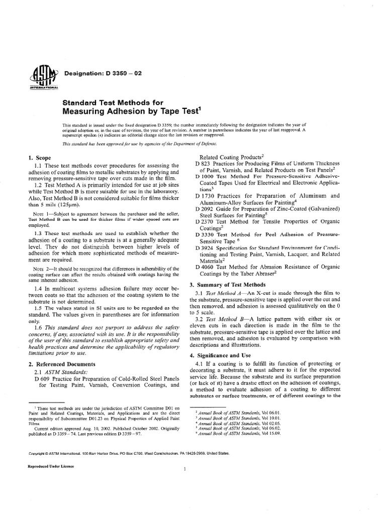 Astm - 3359 - (02) (Tape Test) | PDF