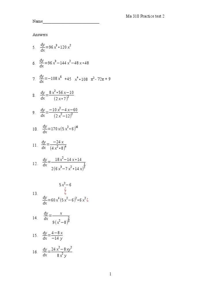 MA 310 Calculus Practice Test 2 | PDF