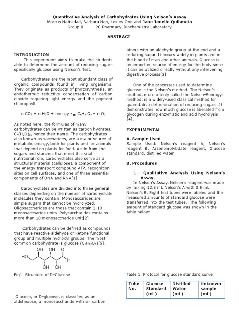 Nelson-Somogyi Method for Glucose Analysis | PDF | Carbohydrates | Glucose
