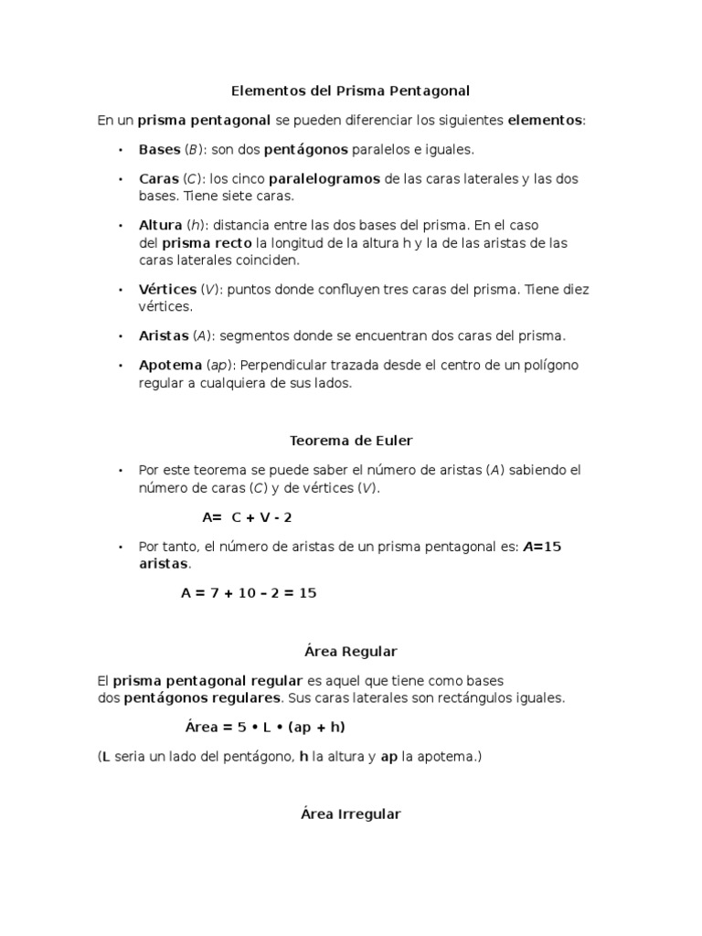 Elementos y Fórmulas del Prisma Pentagonal | PDF | Euclides | Geometria ...