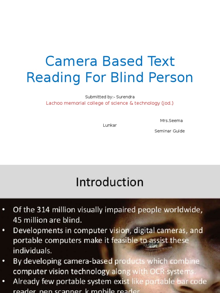 Camera Text Reader for the Blind | PDF | Visual Impairment | Vision