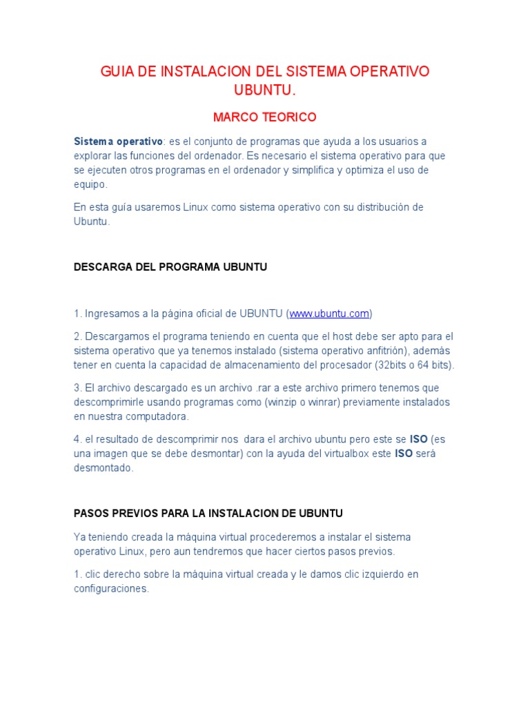 Guia de Instalacion Del Sistema Operativo Ubuntu.: Marco Teorico | PDF