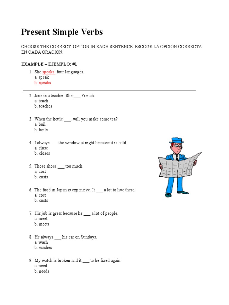 Present Simple Verbs Exercise | PDF | Language Arts & Discipline