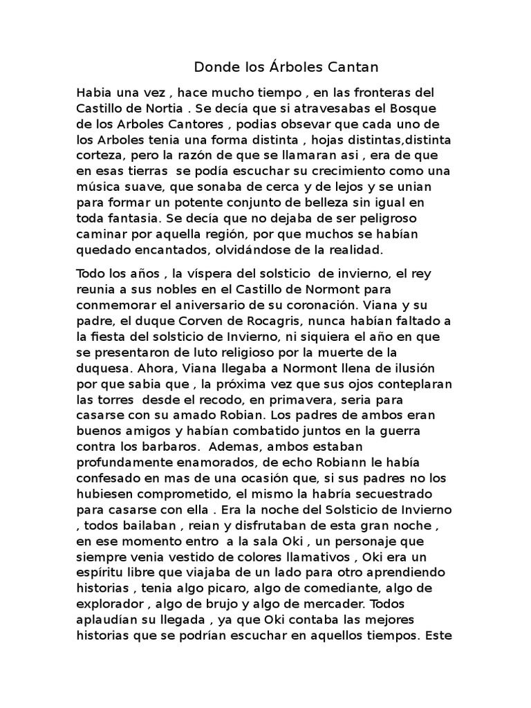 Donde los Árboles Cantan: Resumen | PDF | Ocio