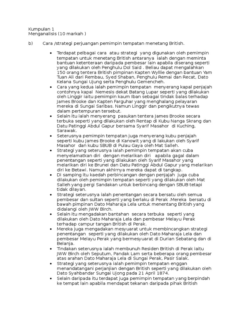 Strategi Pemimpin Tempatan Menentang Penjajah British | PDF