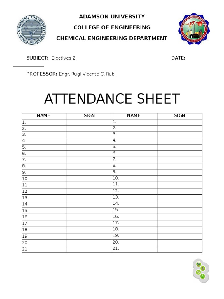 Attendance Sheet for Electives 2 | PDF | Science & Mathematics