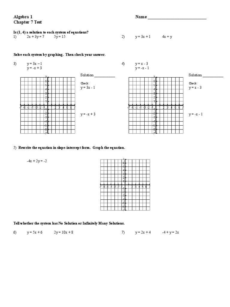 Algebra 1 Chapter 7 Test Solutions | PDF