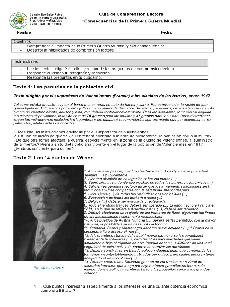 Guía de Comprensión Lectora Consecuencias de La Guerra | PDF | imperio ...