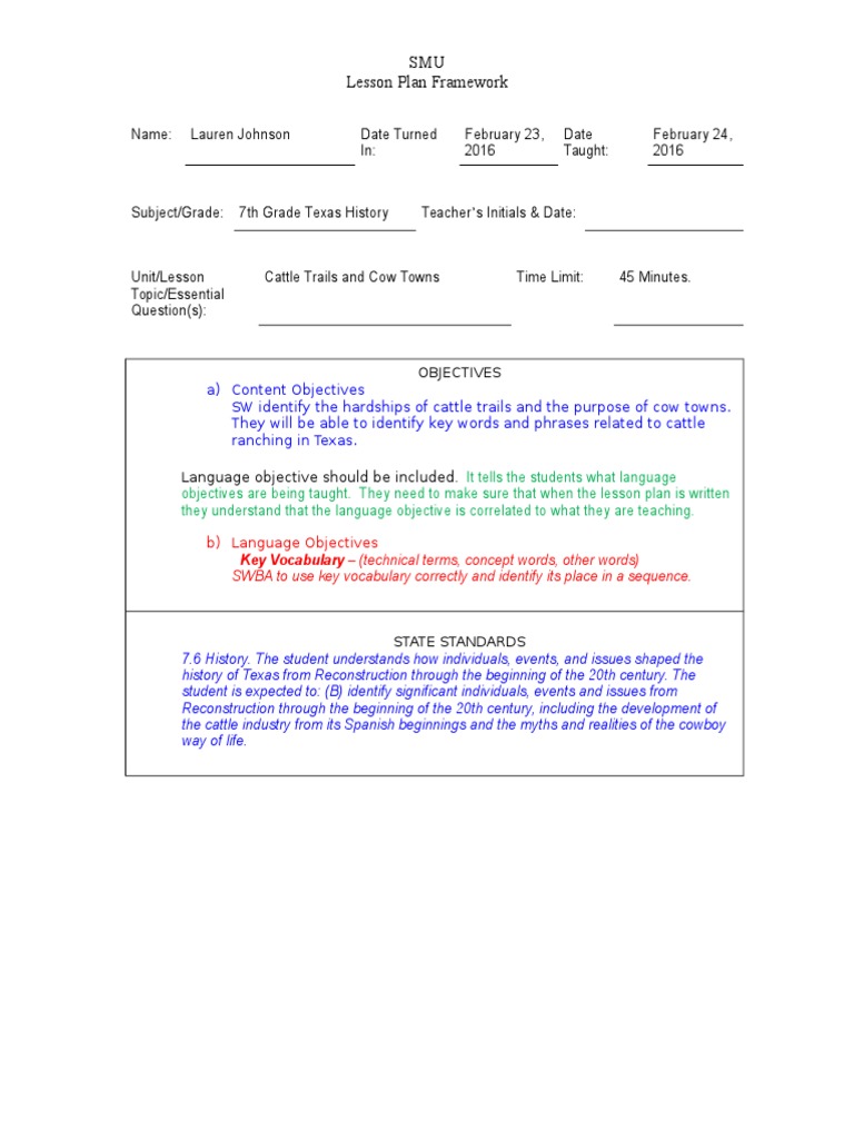Lesson Plan 2 24 16 - Johnson | PDF | Lesson Plan | Educational Assessment