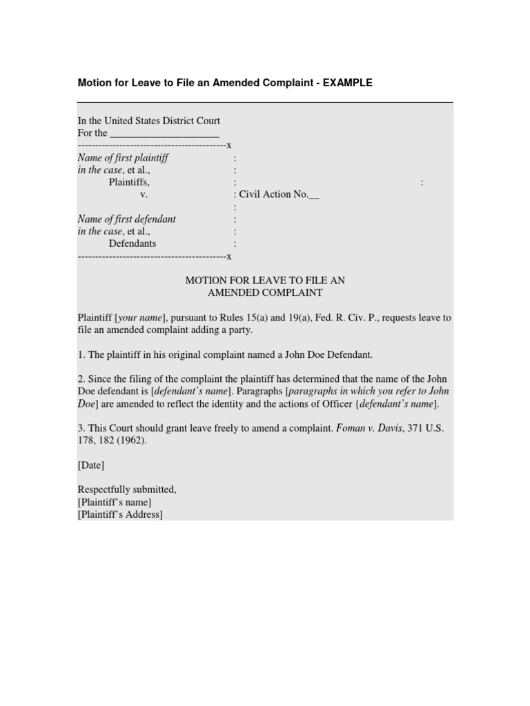 Motion For Leave To File Amended Complaint | PDF