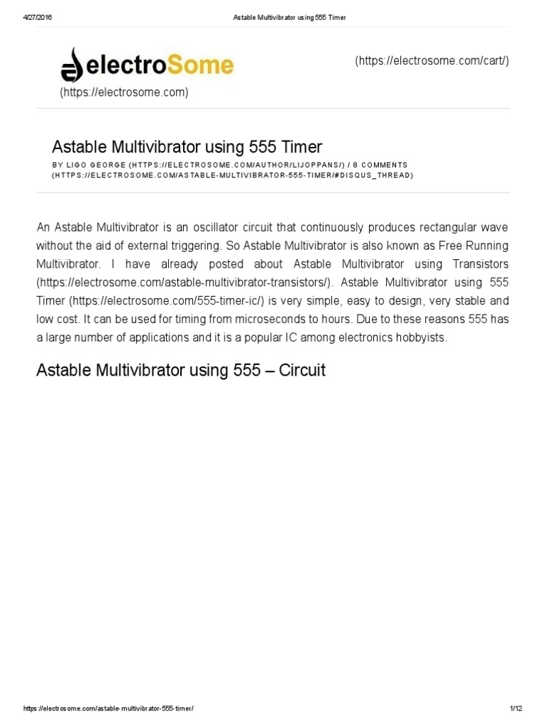 Astable Multivibrator Using 555 Timer | PDF | Digital Electronics ...