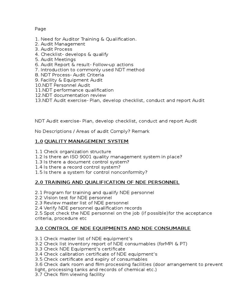 NDT Audit Check List | PDF | Welding | Construction