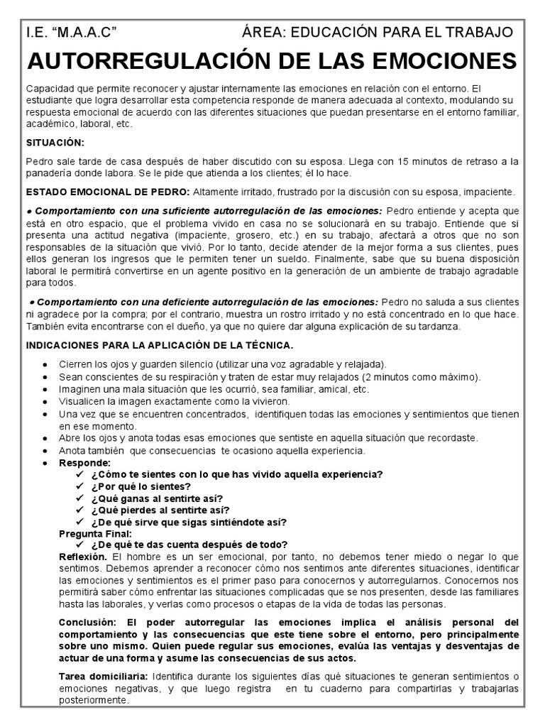 Autorregulacion de Emociones | PDF | Las emociones | Temor