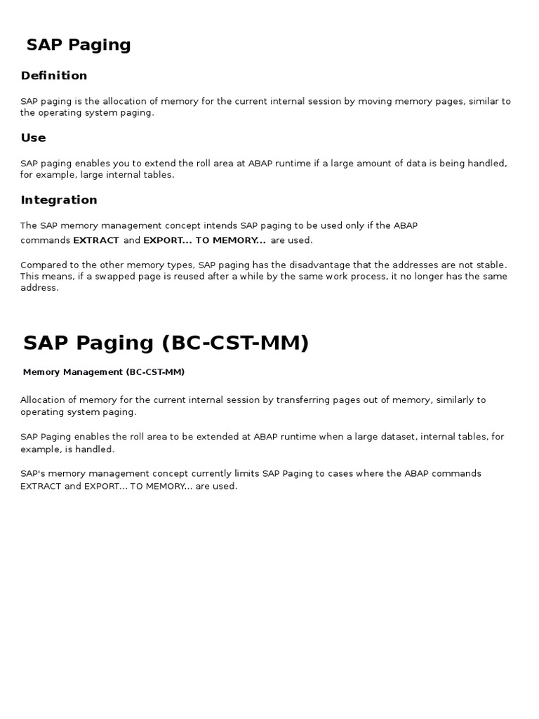 SAP Memory Management | PDF | Operating System | Computer Data Storage
