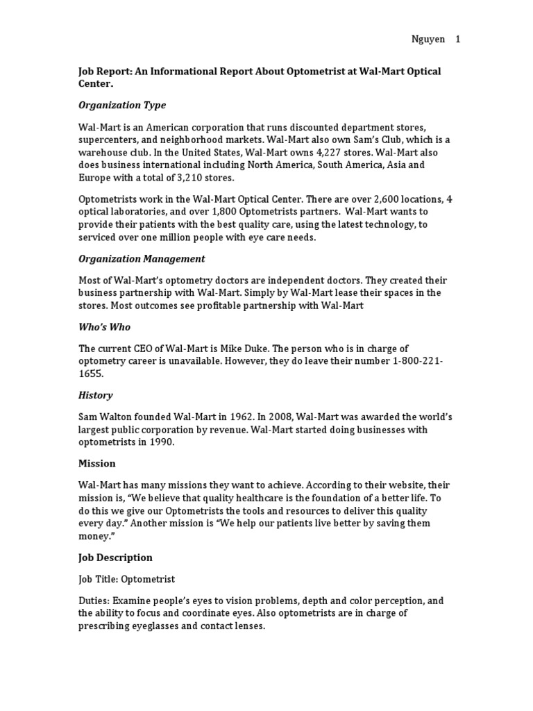 Job Report | PDF | Walmart | Optometry