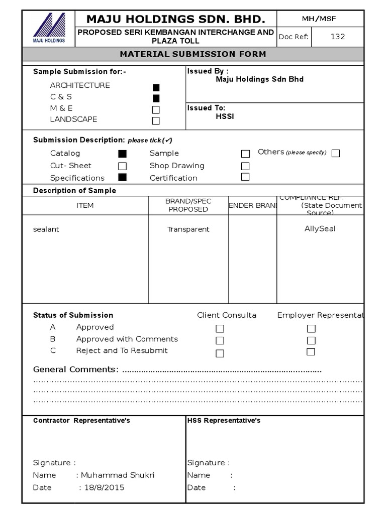 Maju Holdings Sdn. BHD.: Material Submission Form | PDF