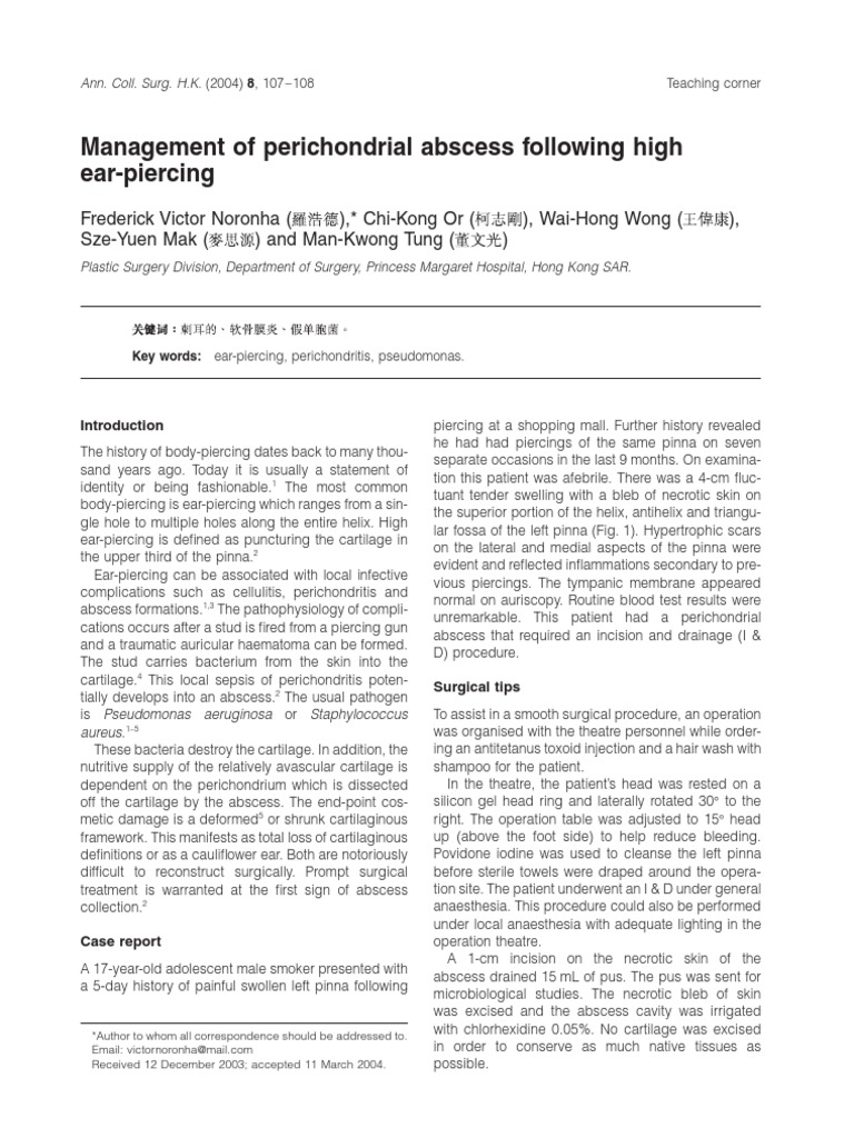Management of Perichondrial Abscess Following High Ear-Piercing | PDF ...
