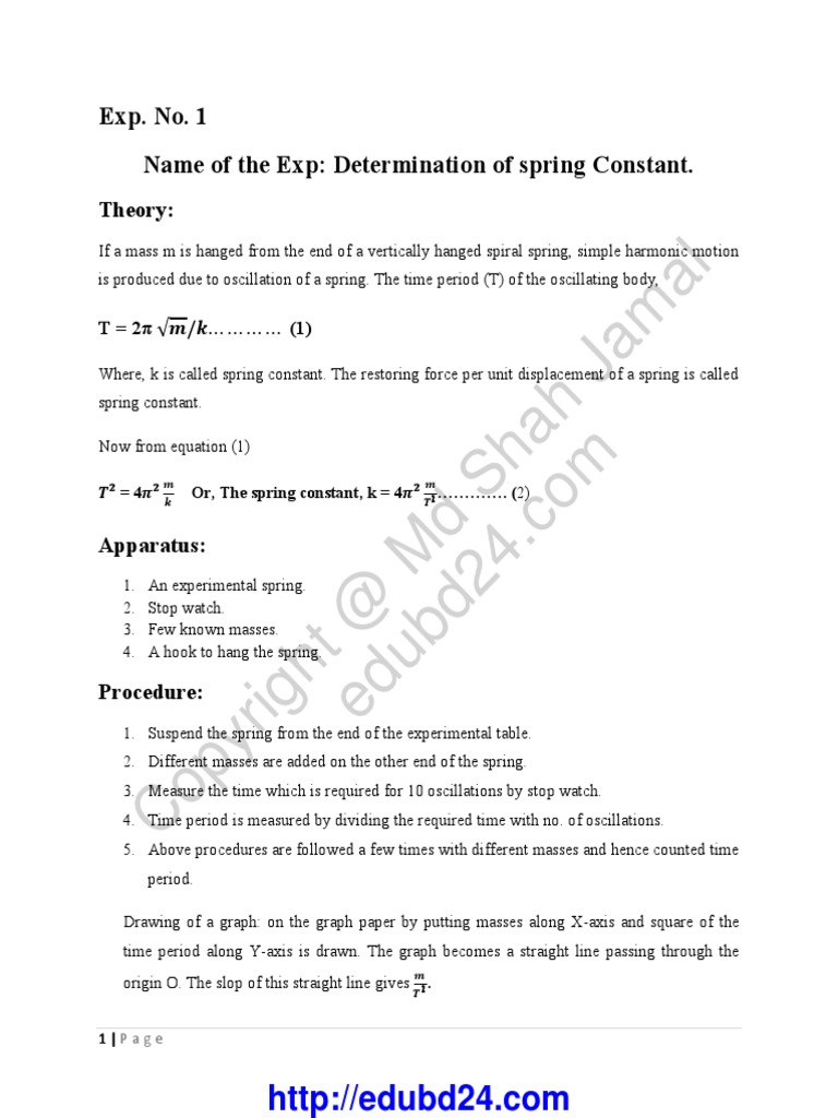 1 Determination Spring Constant | PDF | Science & Mathematics