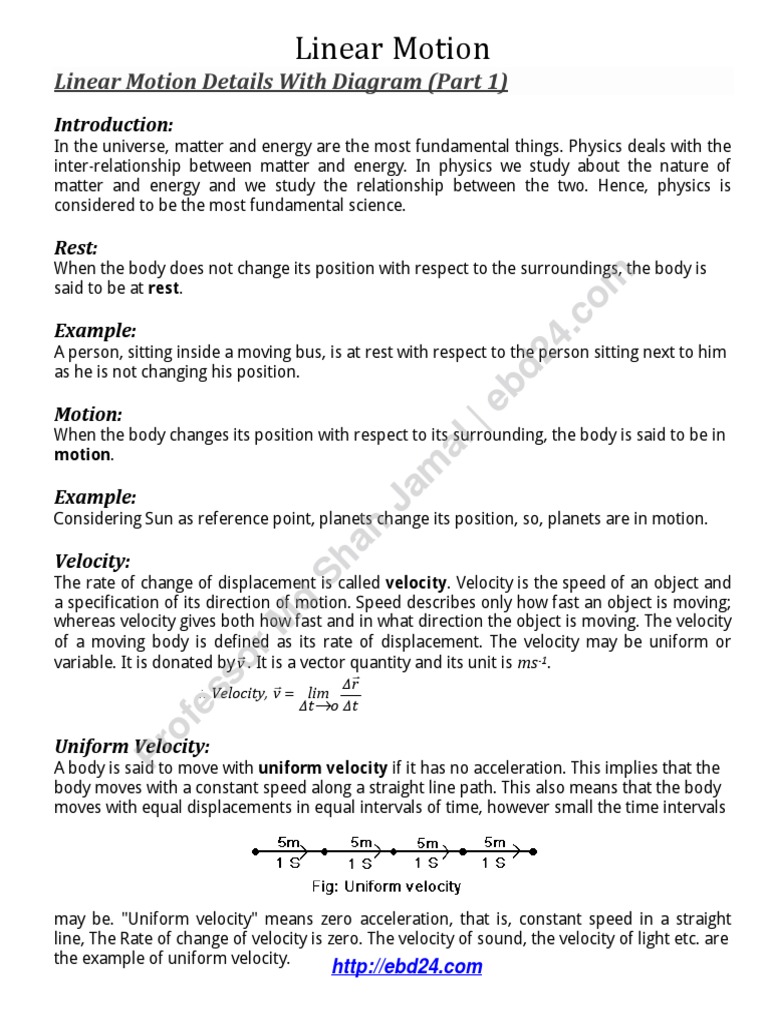 3 1 English Note Linear Motion | PDF | Velocity | Acceleration