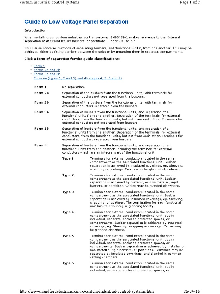 Electrical LV Panel Form Classification | PDF | Cable | Electrical ...
