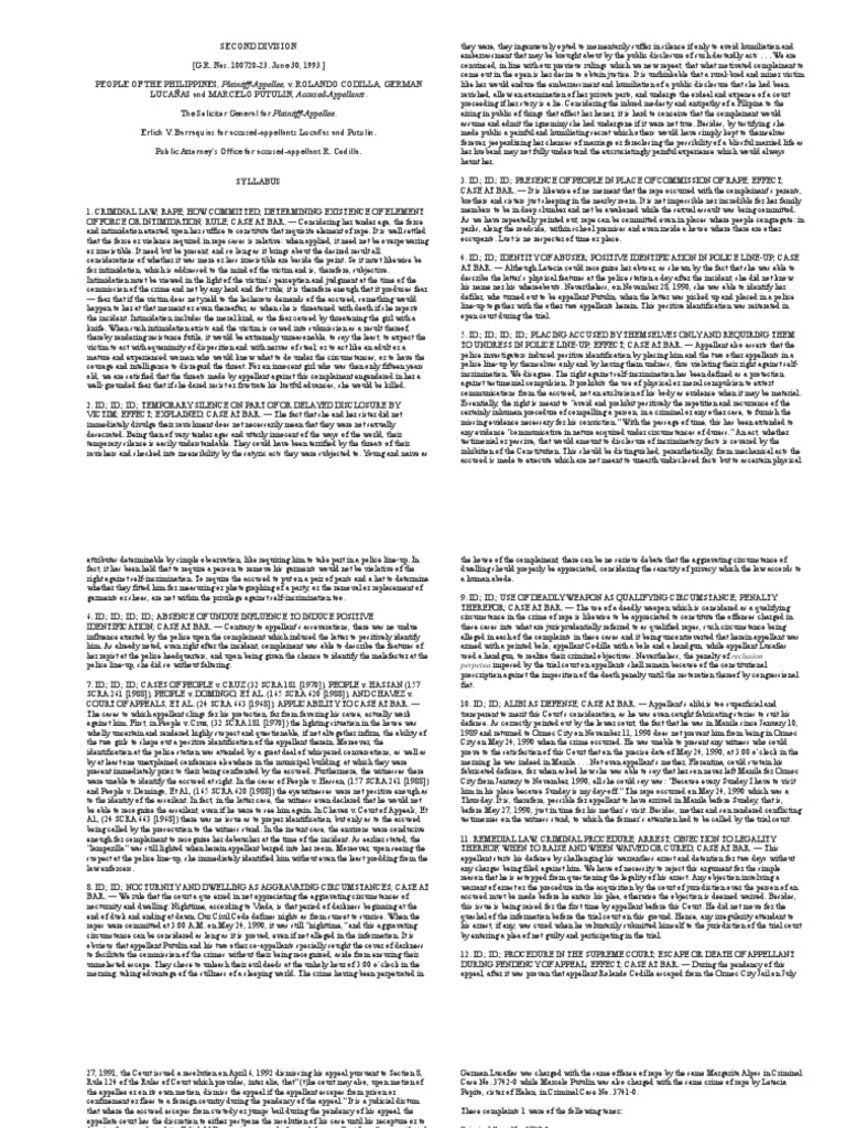 People Vs Codilla | PDF | Plea | Arrest