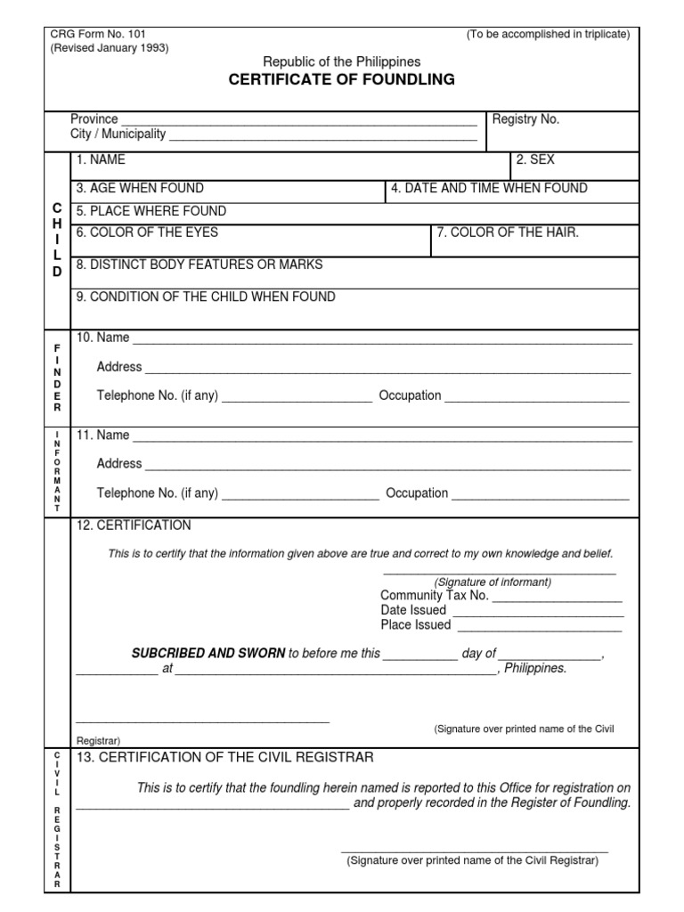 F (Certificate of Foundling) | PDF