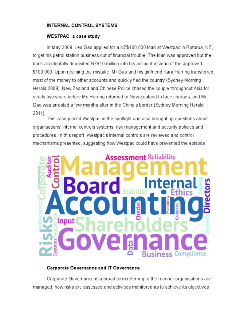 Westpac Internal Controls Case Study | PDF | Internal Audit | Sarbanes–Oxley Act