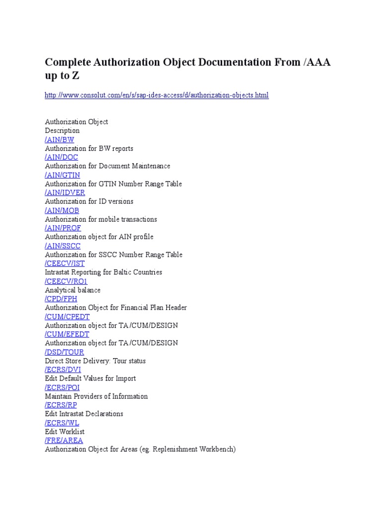 Complete Authorization Object Documentat
