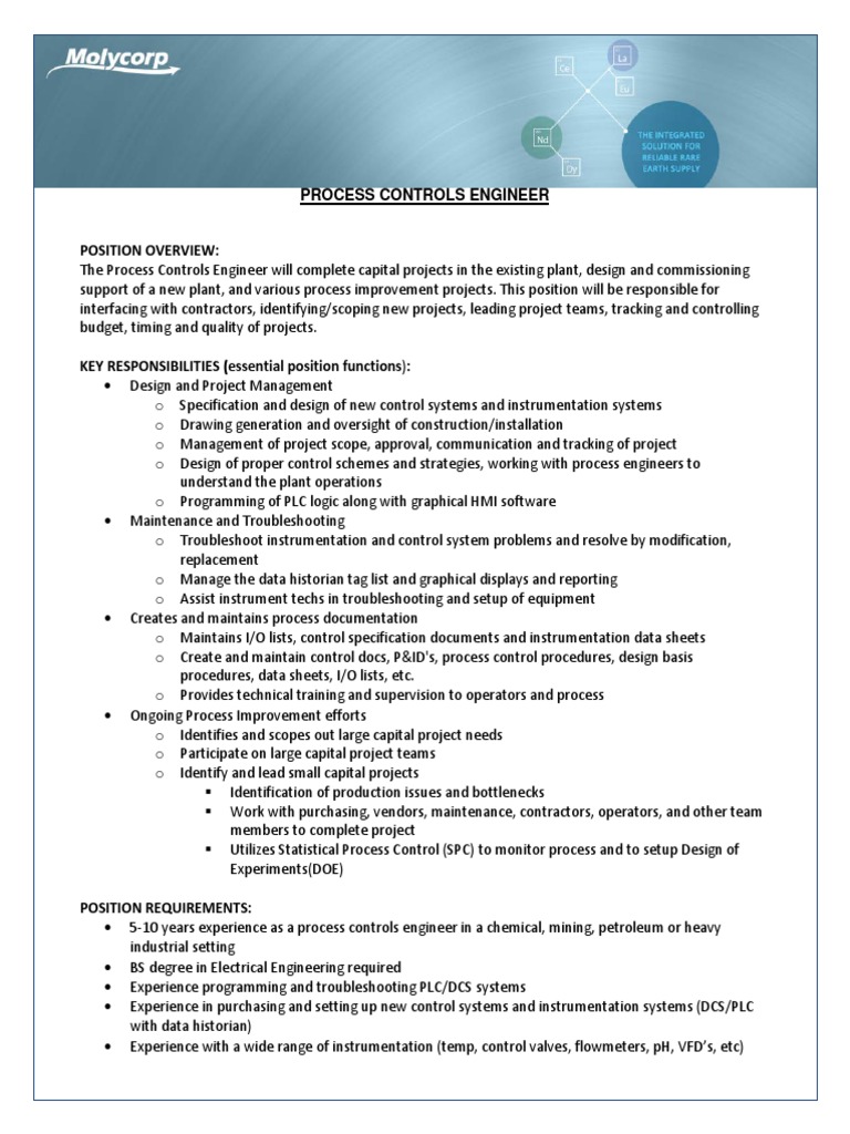 Process Controls Engineer | PDF | Instrumentation | Specification (Technical Standard)