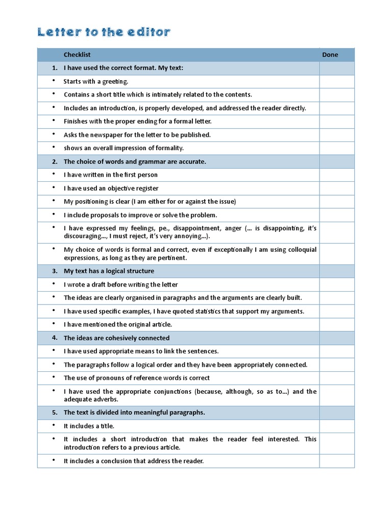 Letter To The Editor Checklist PDF | PDF