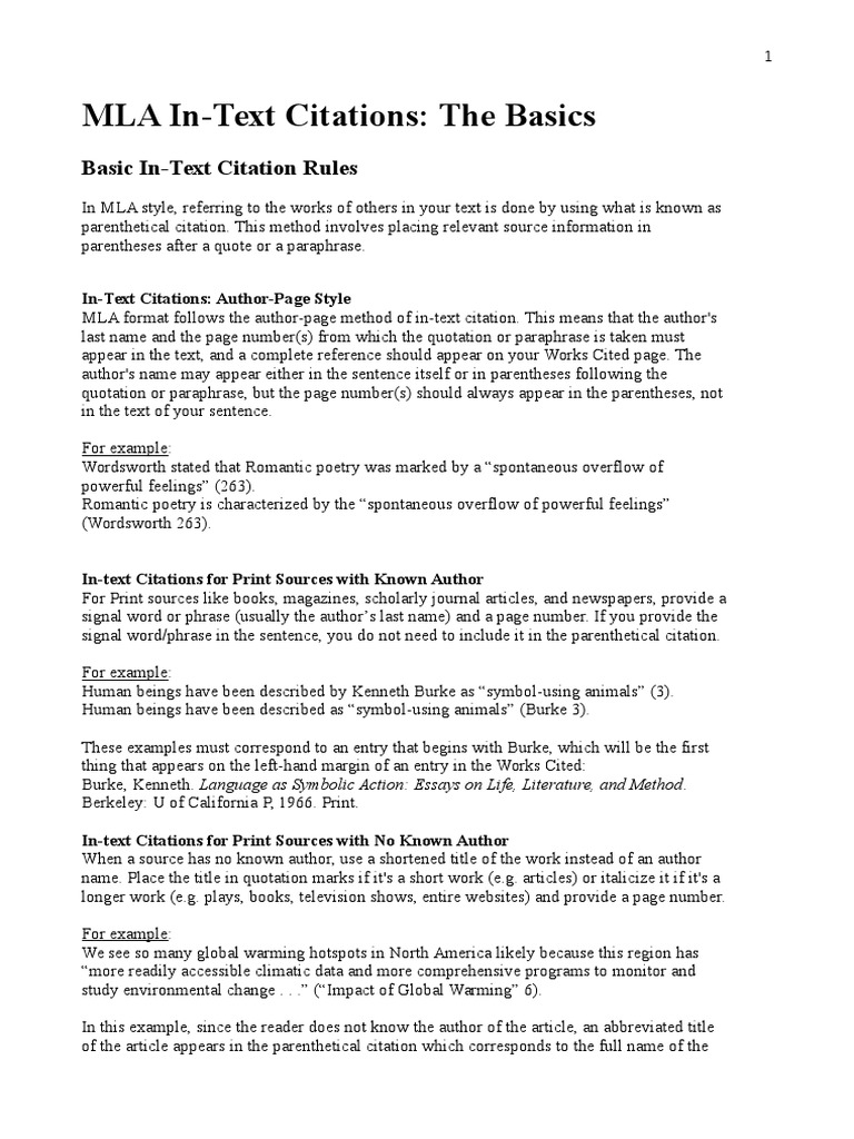 MLA Stylesheet, The Basics | PDF | Note (Typography) | Citation