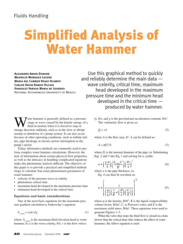 A Simplified Approach To Water-Hammer Analysis | PDF | Fluid Dynamics | Density