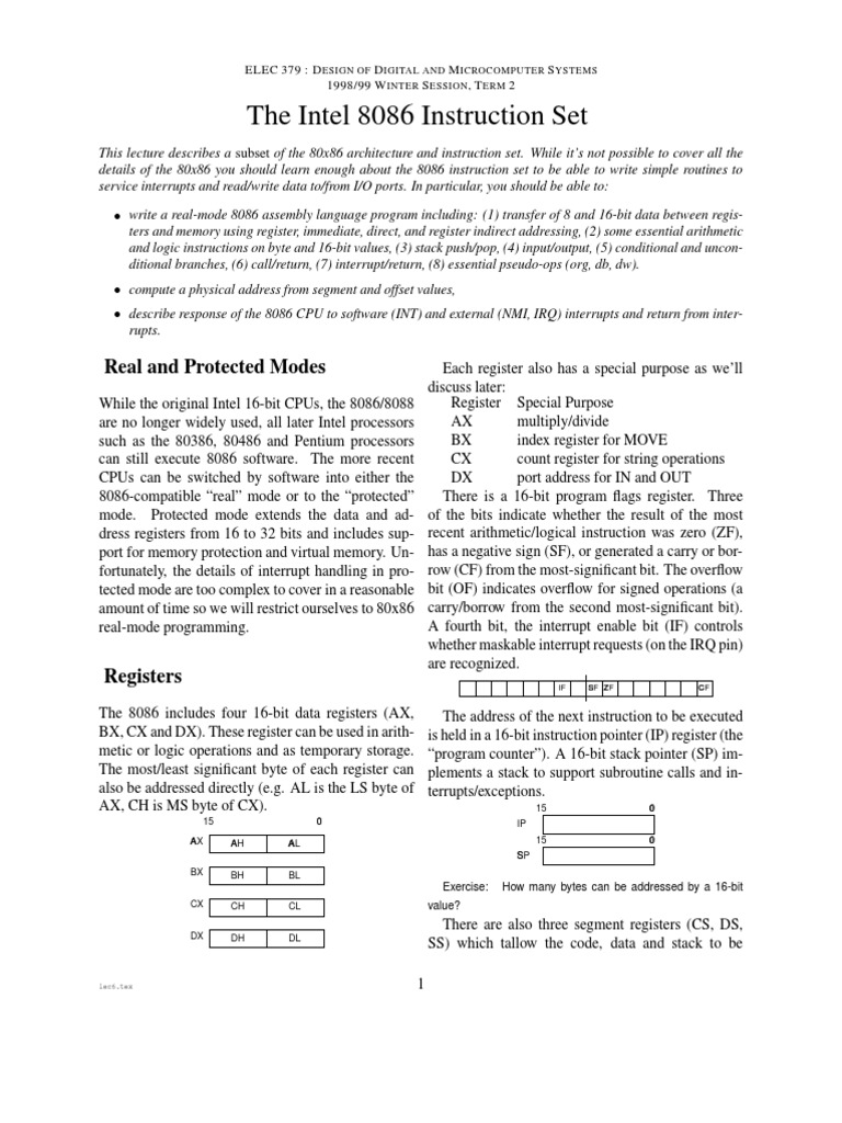 8086 Instruction Set Overview | PDF