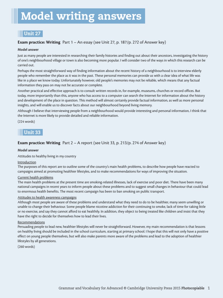 Grammar Vocabulary Advanced Model Writing Answers PDF | PDF | Ellipsis ...