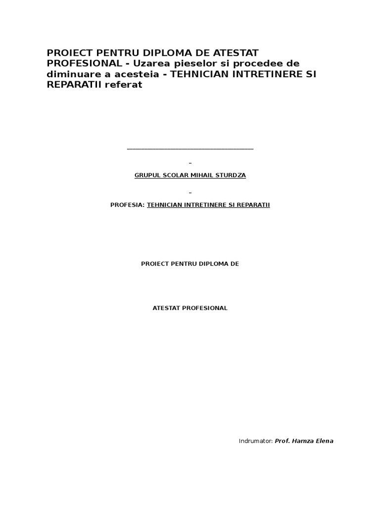 Proiect Pentru Diploma de Atestat Profesional | PDF