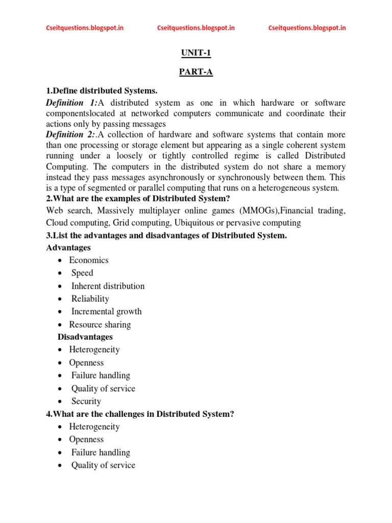 Third Year Sixth Semester CS6601 Distributed System 2 Mark With Answer | PDF | Message Passing ...
