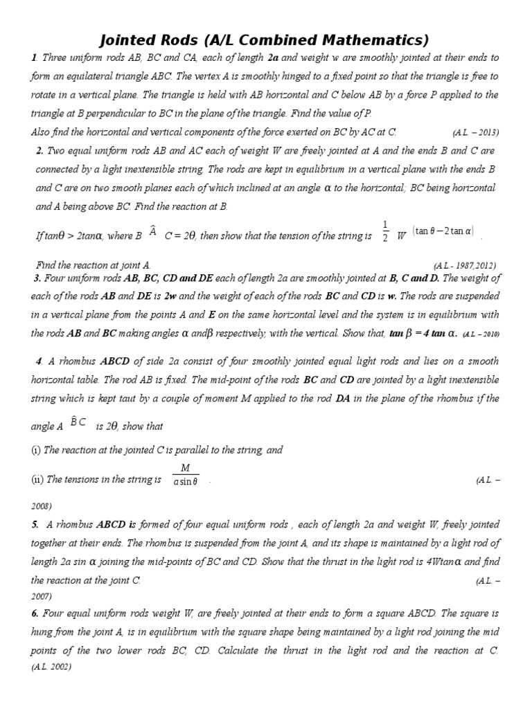 Jointed Rods | Download Free PDF | Tension (Physics) | Triangle