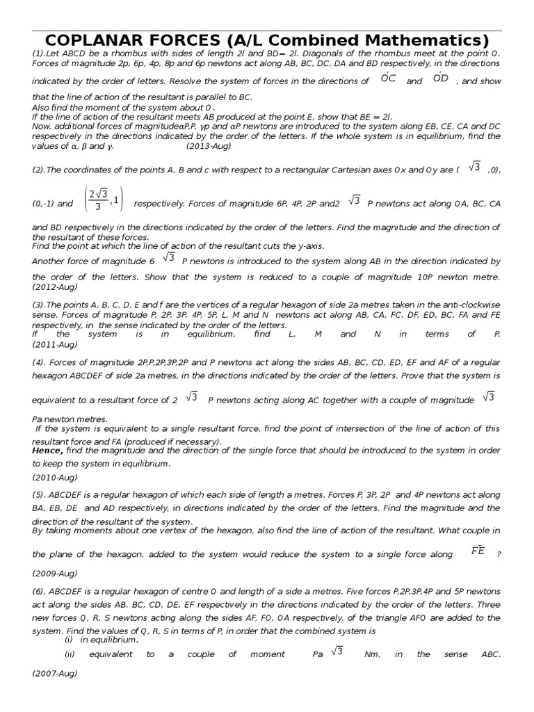 Coplanar Forces | PDF | Euclidean Vector | Cartesian Coordinate System