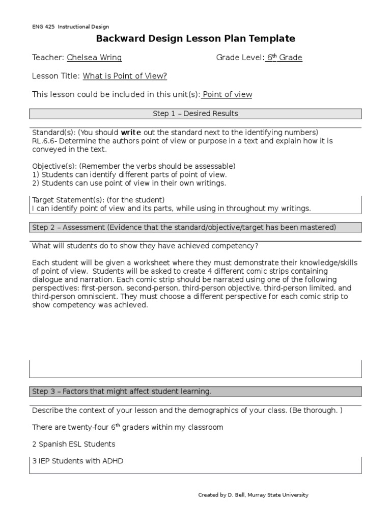 Point of View Lesson Plan for 6th Grade | PDF | Narration | Learning