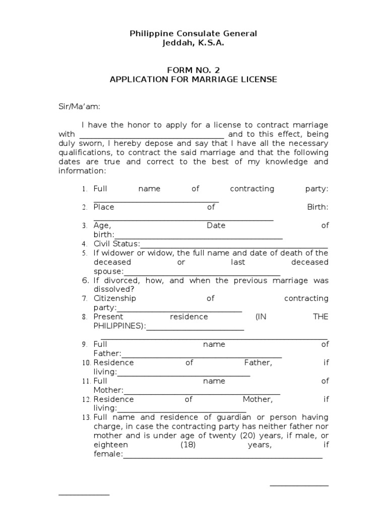 Marriage License Application - Jeddah | PDF