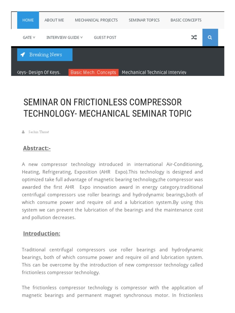 Seminar On Frictionless Compressor Technology - Mechanical Seminar ...