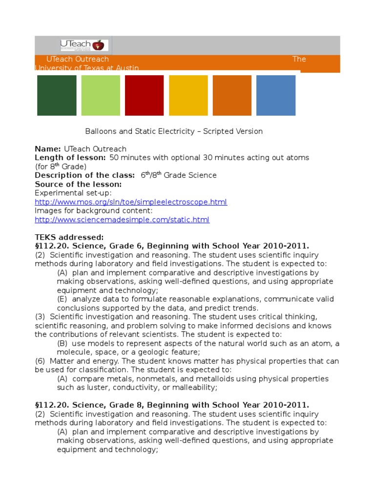 Balloons and Static Electricity Scripted | PDF | Atoms | Electric Charge