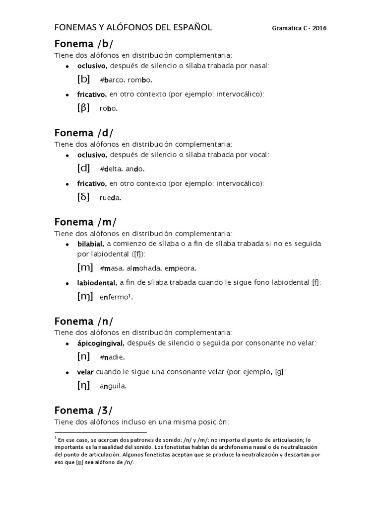 Fonemas y Alofonos Del Español | PDF | Fonema | Vocal